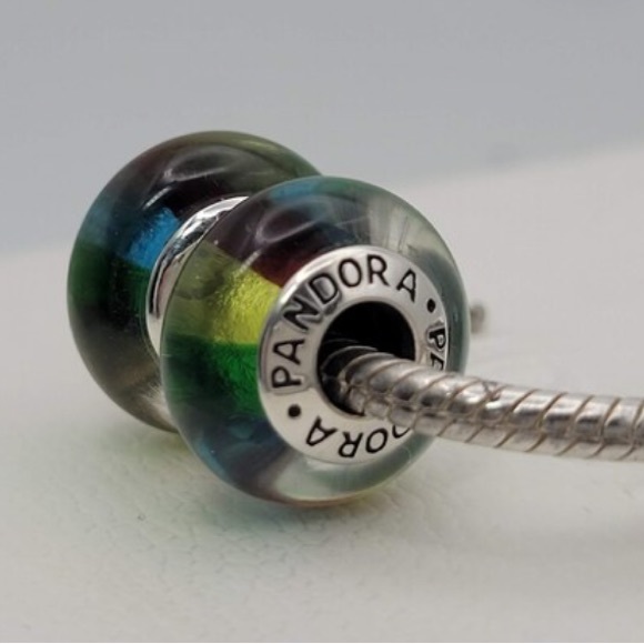 Pandora | Jewelry | Pandora Pair Of Rainbow Murano Glass Beads | Poshmark